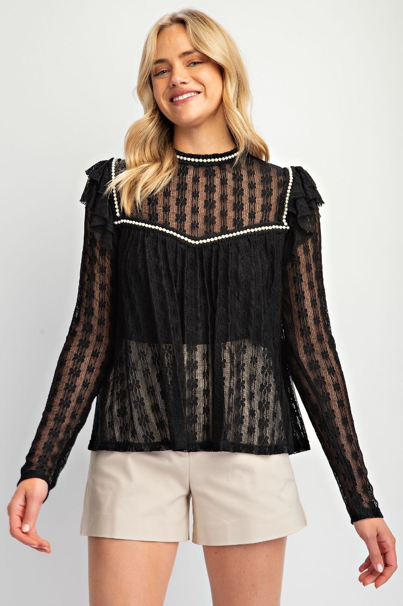 Ruffled Lace Pearl Top – The Waters Edge Boutique